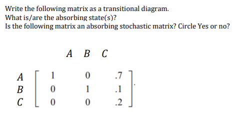 Solved Write the following matrix as a transitional diagram. | Chegg.com