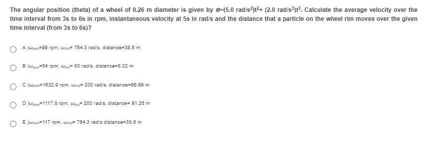 Solved The angular position (theta) of a wheel of 0.26 m | Chegg.com