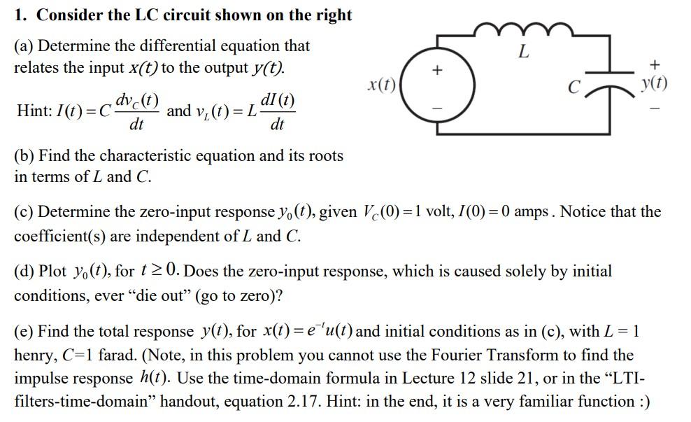 1. Consider the LC circuit shown on the right (a) | Chegg.com