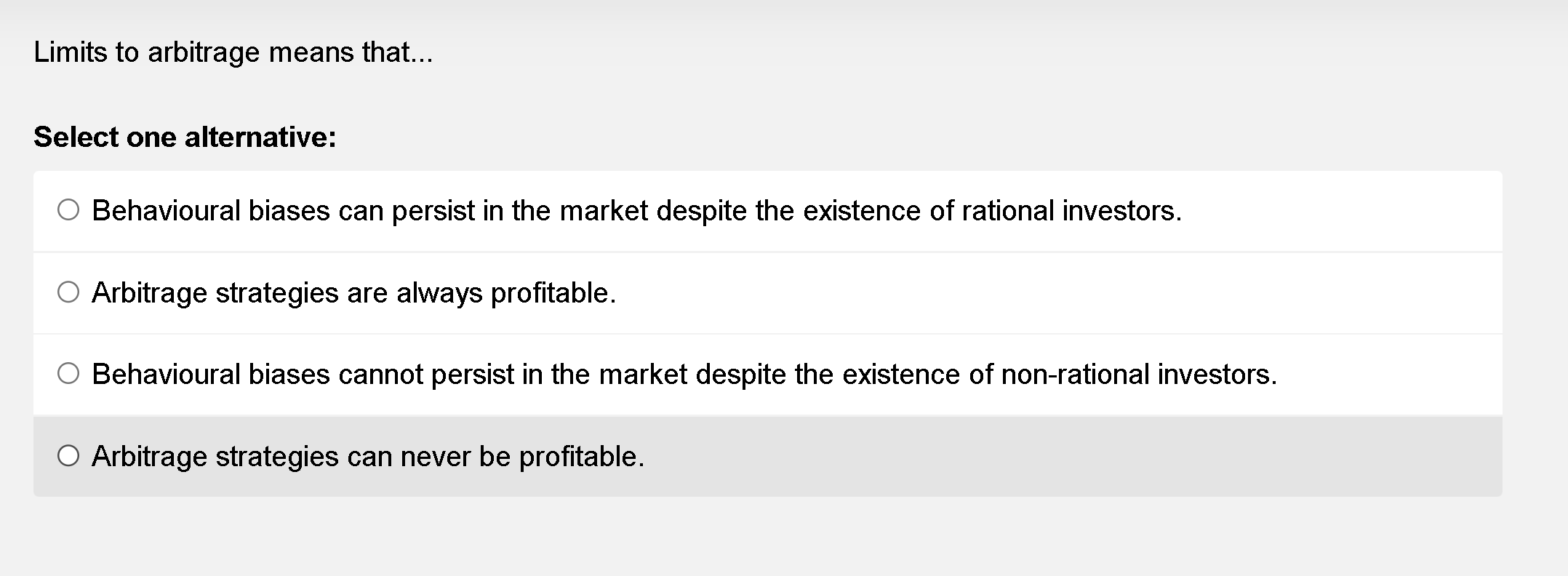 Solved Limits to arbitrage means that... Select one | Chegg.com