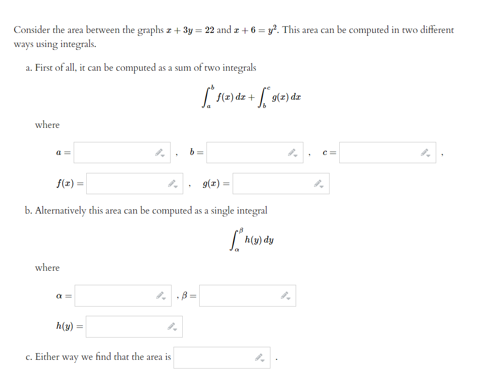 Solved Consider the area between the graphs x+3y=22 and | Chegg.com