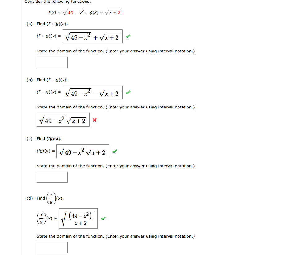 Solved Consider the following functions. f(x) = 49 - x?, | Chegg.com