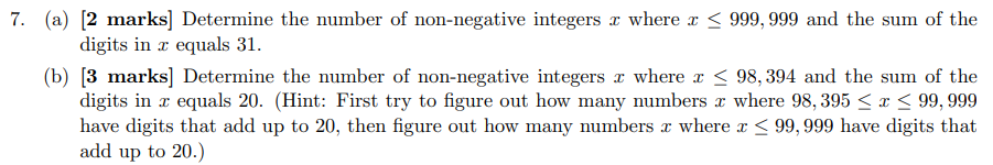Solved 7. (a) [2 marks] Determine the number of non-negative | Chegg.com