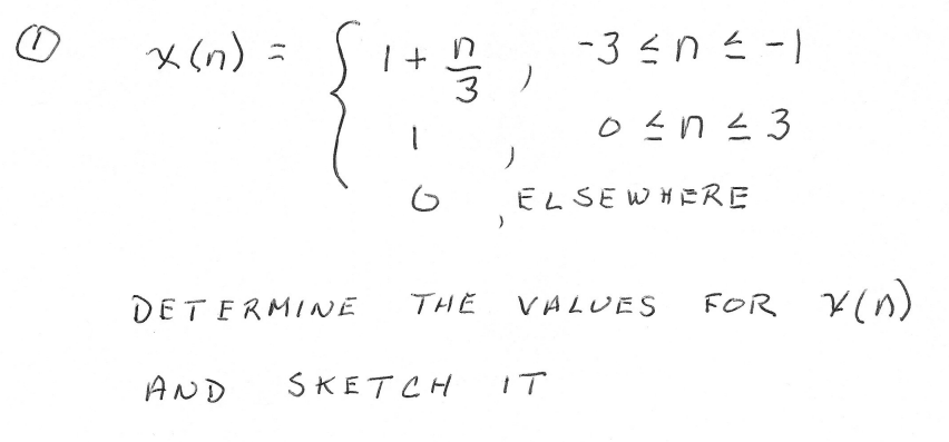 Solved (1) x(n)={1+n3,-3≤n≤-11,0≤n≤30, ELSEWHERE determine | Chegg.com