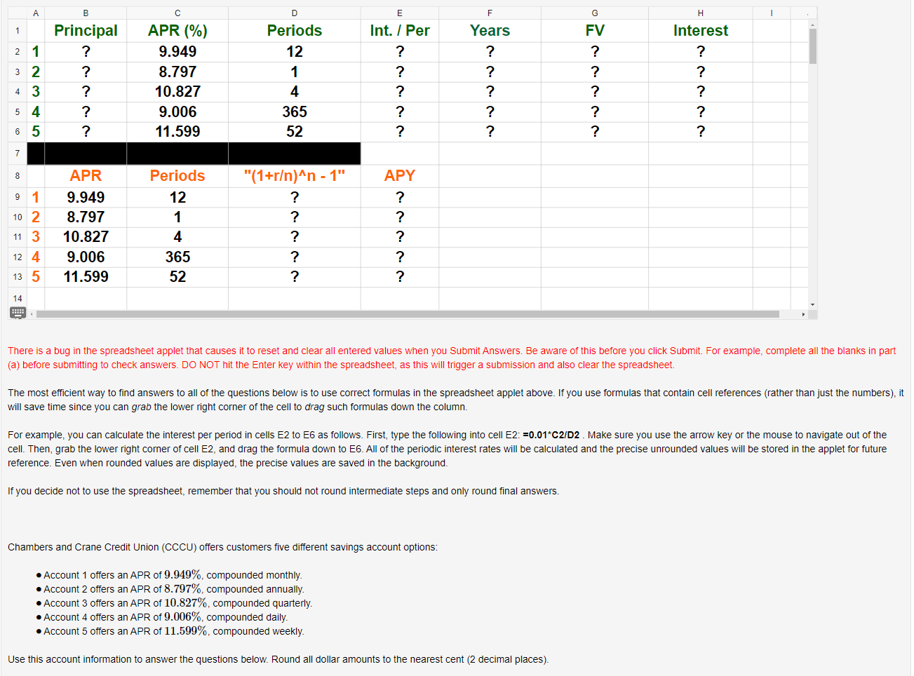 Solved 'here is a bug in the spreadsheet applet that causes | Chegg.com