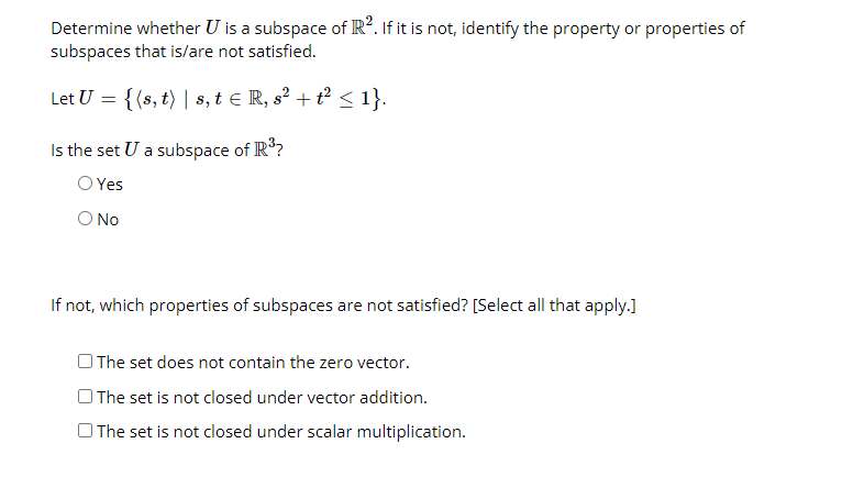 Solved Determine whether U is a subspace of R². If it is | Chegg.com