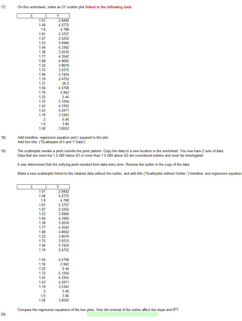 Solved 17) On this worksheet, make an XY scatter plot linked | Chegg.com