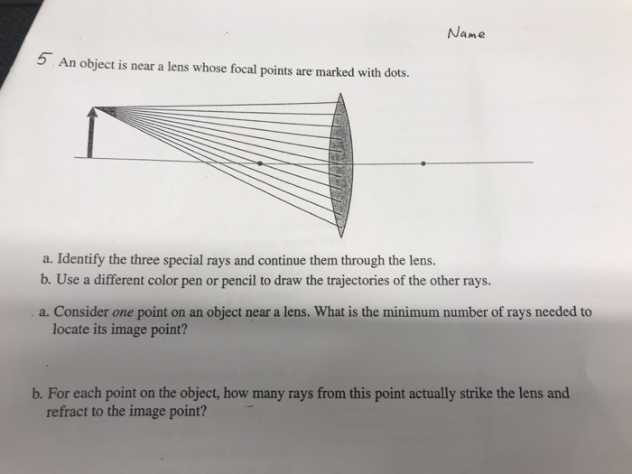 Solved Name 5 An object is near a lens whose focal points | Chegg.com