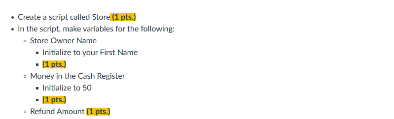 Create a script called Store (1 pts.) • In the | Chegg.com