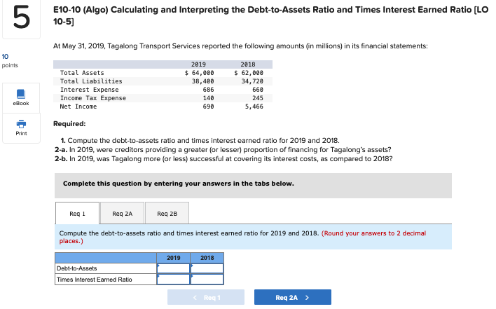Solved 5 E10-10 (Algo) Calculating and Interpreting the | Chegg.com