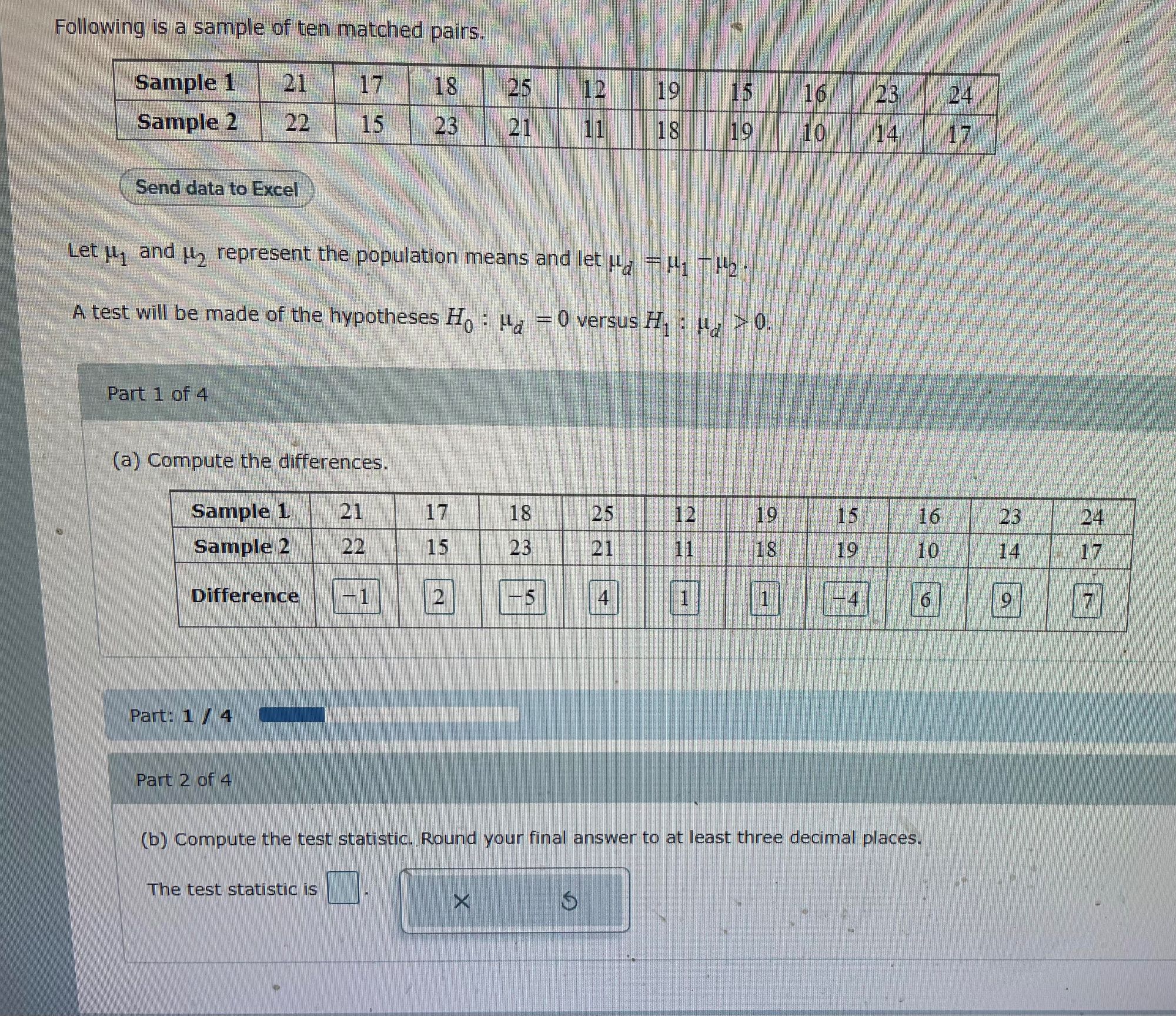 Solved Following is a sample of ten matched pairs. Let μ1 | Chegg.com
