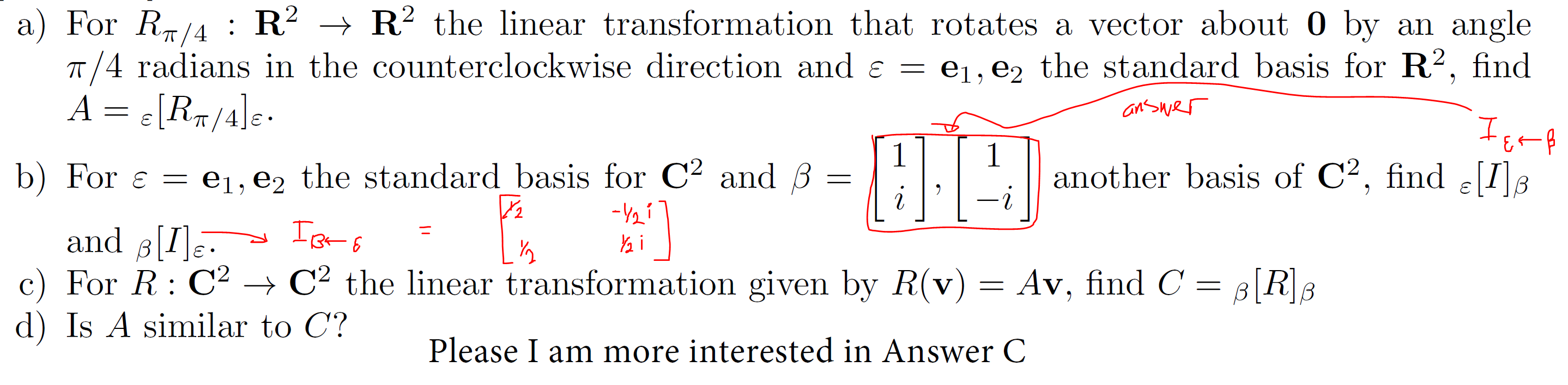 Solved a) For Rπ/4:R2→R2 the linear transformation that | Chegg.com
