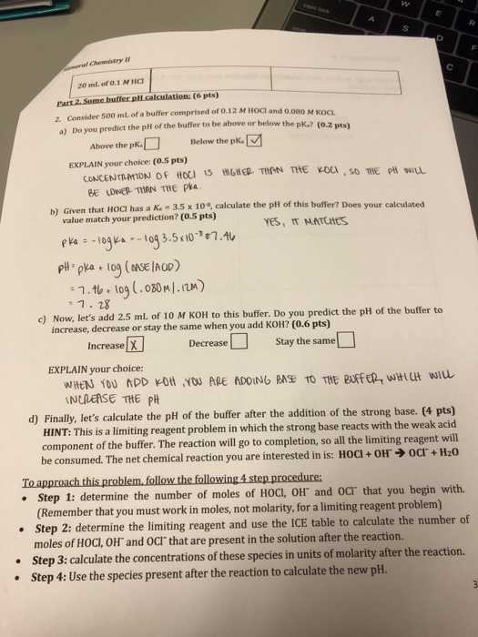Solved 20 mL of 0.1 M HCT Hcalculation: (6 pts) 2. Consider | Chegg.com