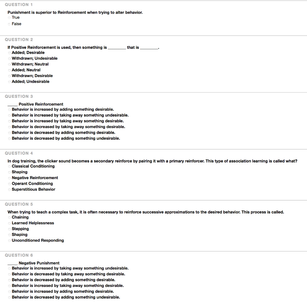 Solved QUESTION 1 Punishment is superior to Reinforcement | Chegg.com
