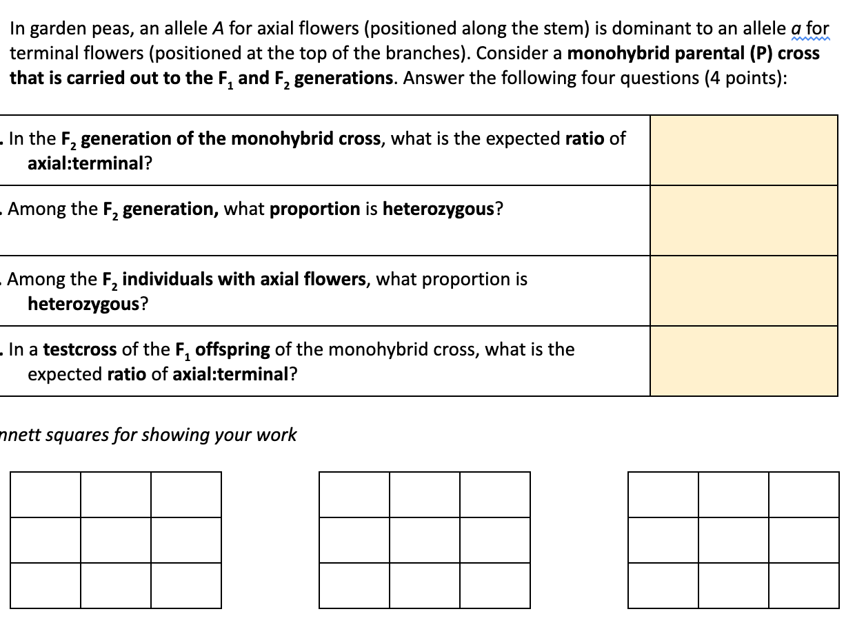 Solved In garden peas, an allele A for axial flowers | Chegg.com