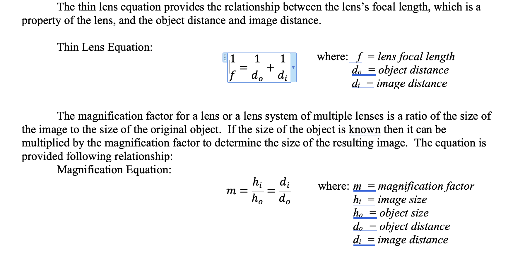 Solved The thin lens equation provides the relationship | Chegg.com