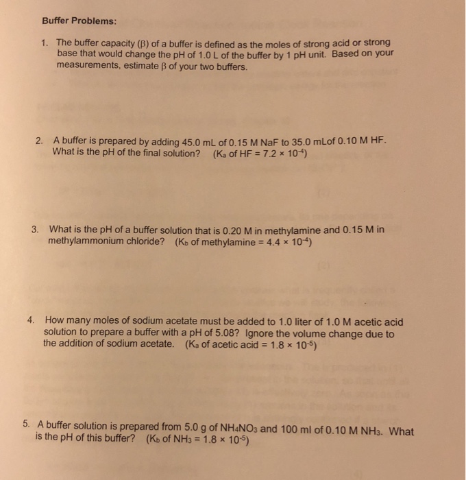 Solved Buffer Problems: The buffer capacity (B) of a buffer | Chegg.com