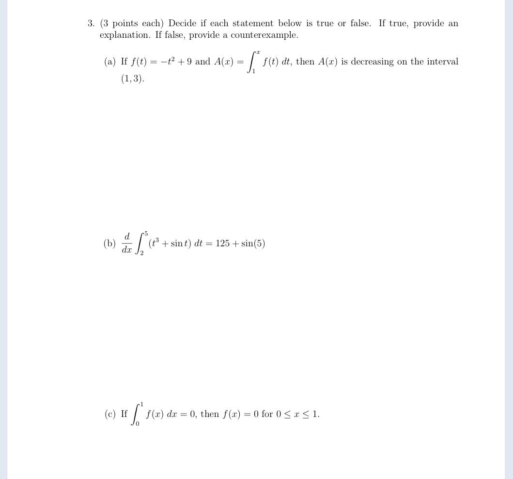 Solved 3. (3 points each) Decide if each statement below is | Chegg.com