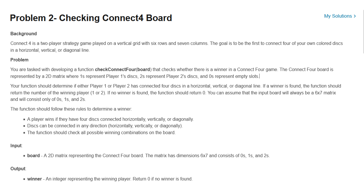 Solved Connect 4 is a two-player strategy game played on a | Chegg.com