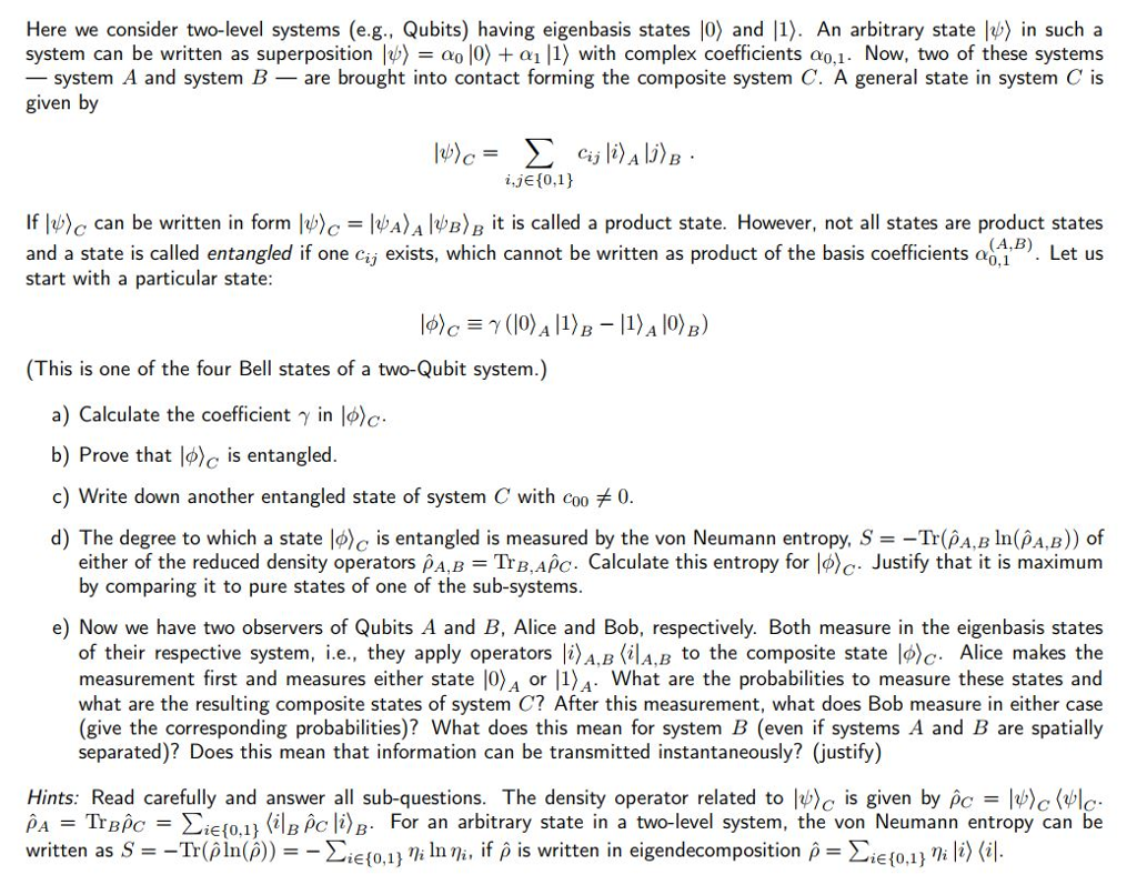 Solved Here we consider two-level systems (e.g., Qubits) | Chegg.com
