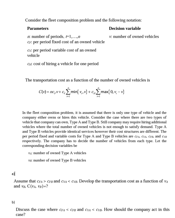 Solved Consider the fleet composition problem and the | Chegg.com