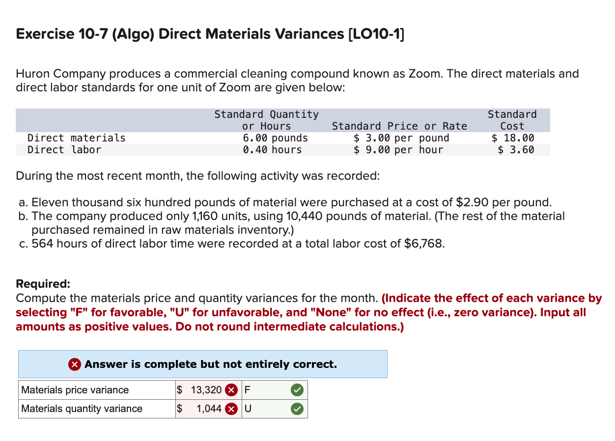 Solved Exercise 10-7 (Algo) Direct Materials Variances | Chegg.com