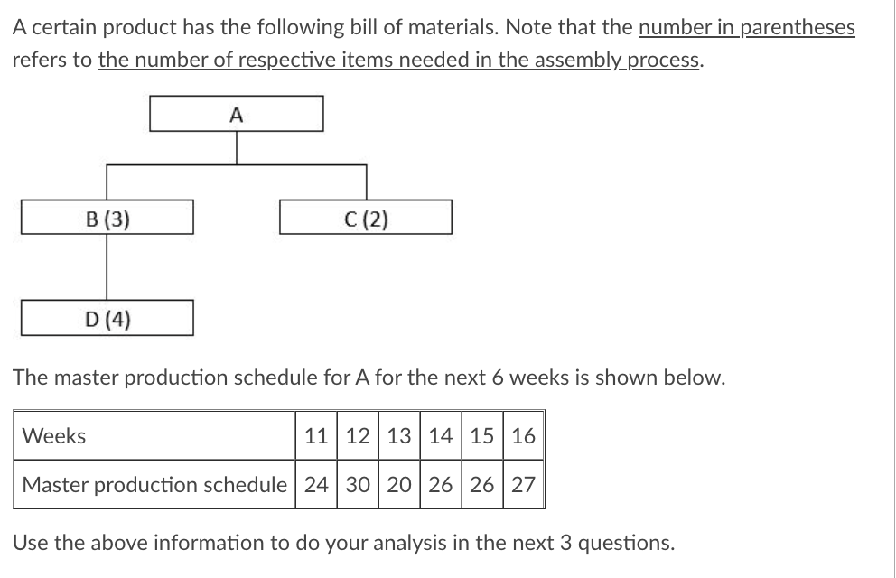 Solved A certain product has the following bill of | Chegg.com