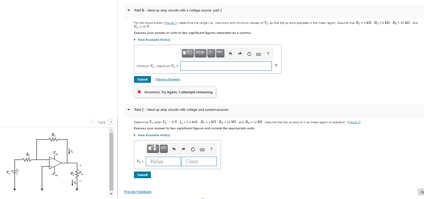 Solved Part B - Ideal op amp circuits with a voltage source: | Chegg.com