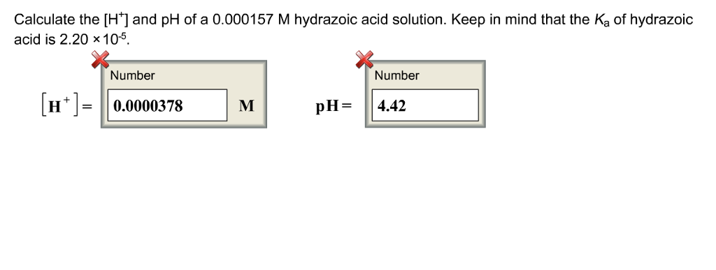 Solved Calculate the [H ] and pH of a 0.000157 M hydrazoic | Chegg.com