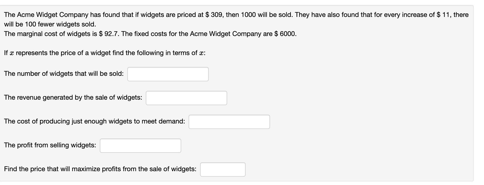 Solved The Acme Widget Company has found that if widgets are | Chegg.com