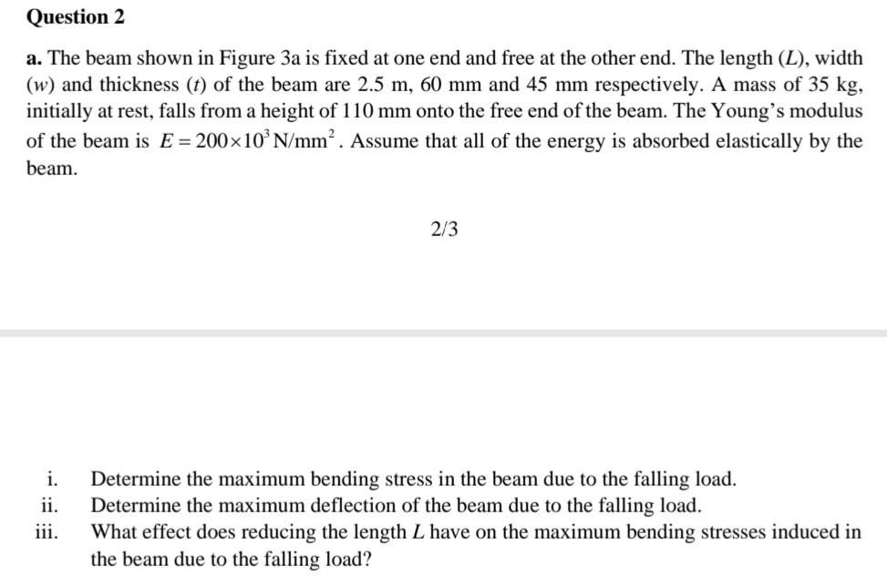 Solved Question 2 a. The beam shown in Figure 3a is fixed at | Chegg.com