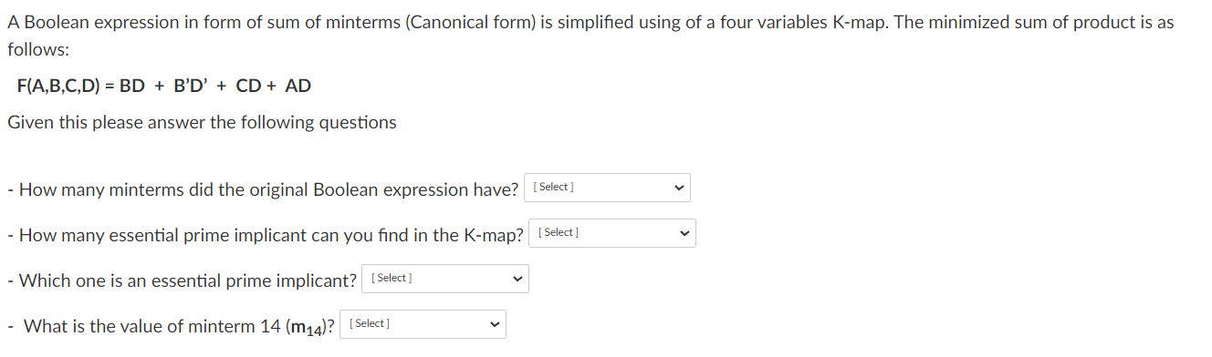 Solved A Boolean Expression In Form Of Sum Of Minterms