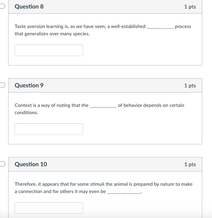 Solved Question 8 1 pts process Taste aversion learning is, | Chegg.com