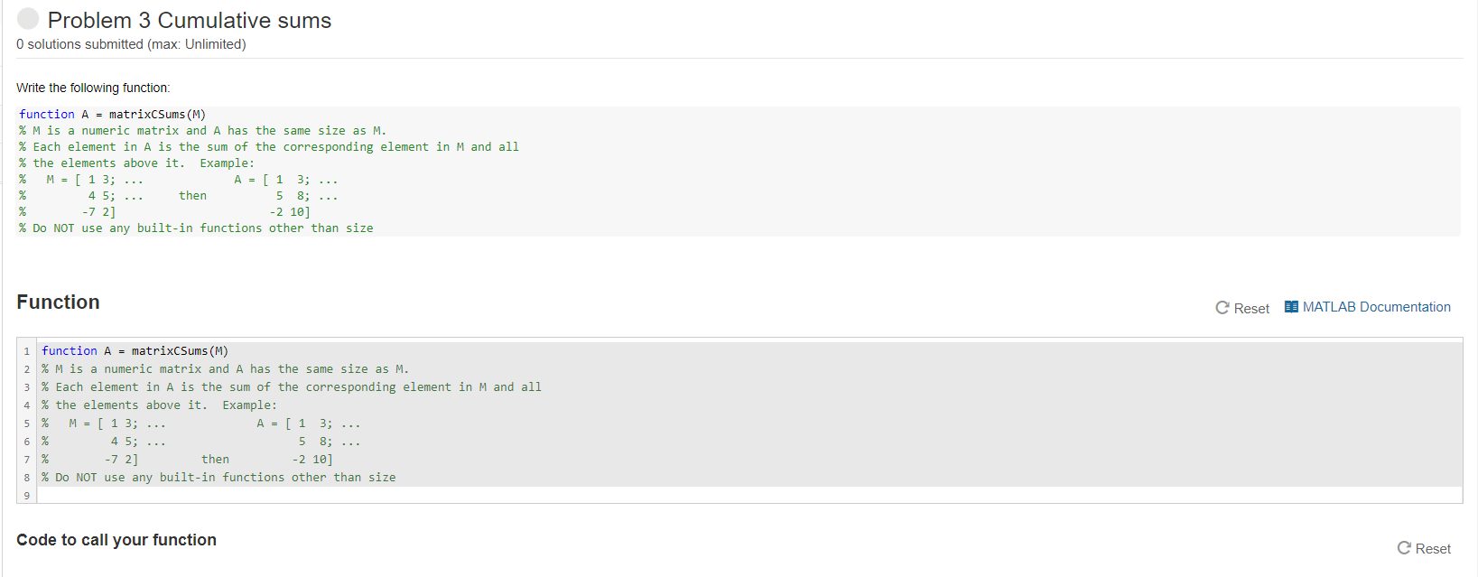Solved Problem 3 Cumulative sums O solutions submitted (max: | Chegg.com