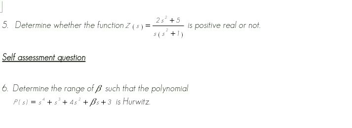 Solved EEL2186 Tutorial 6 2018/19 1. Check the positive real | Chegg.com
