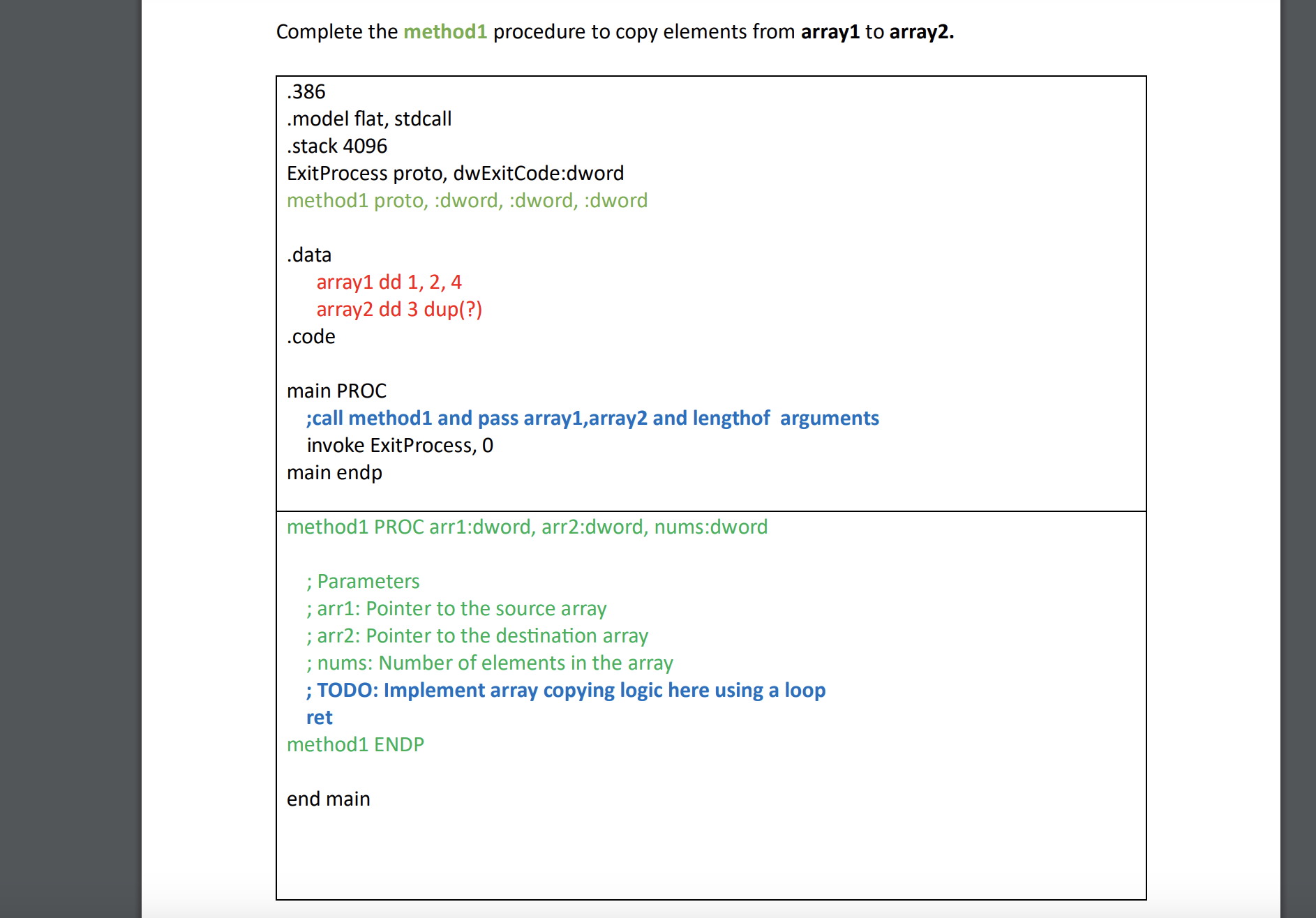 Solved Complete The Method1 Procedure To Copy Elements From