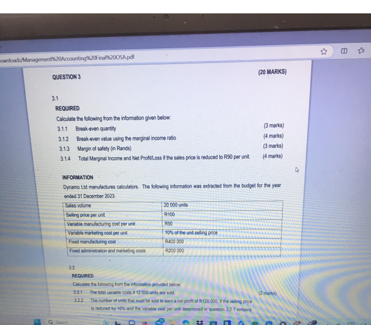 Solved INFORMATION Dynamo Lid manulactures calculators. The | Chegg.com