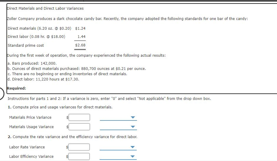 Solved Direct Materials and Direct Labor Variances Koller | Chegg.com