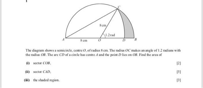 Solved 8cm 1.2rad 8 cm The diagram shows a semicircle, | Chegg.com