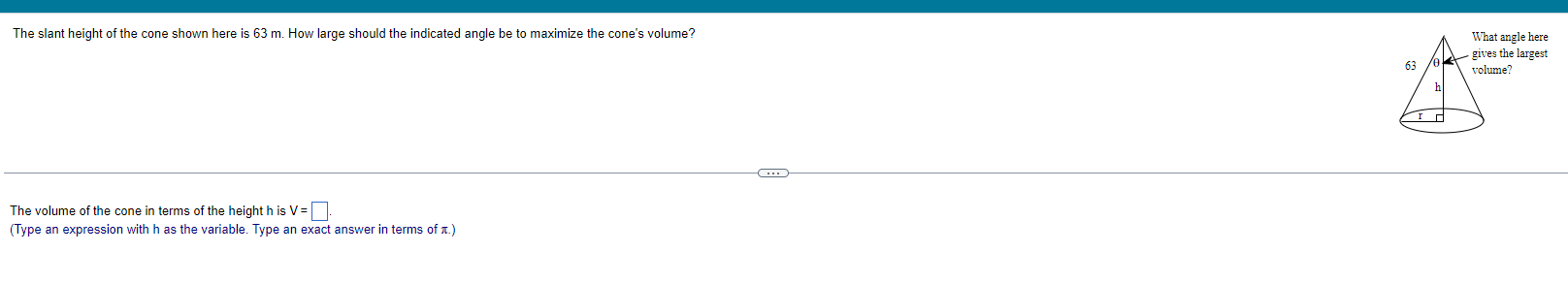 Solved The slant height of the cone shown here is 63m. ﻿How | Chegg.com