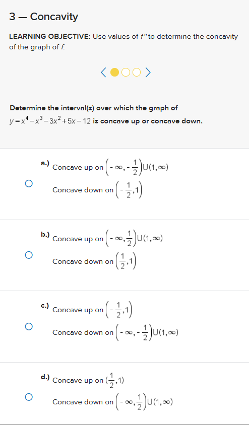 Solved 3 - Concavity LEARNING OBJECTIVE: Use values of \\( | Chegg.com