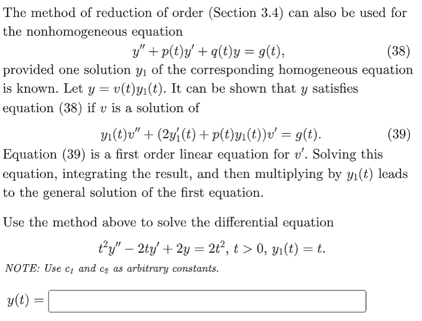 Solved The method of reduction of order (Section 3.4) can | Chegg.com