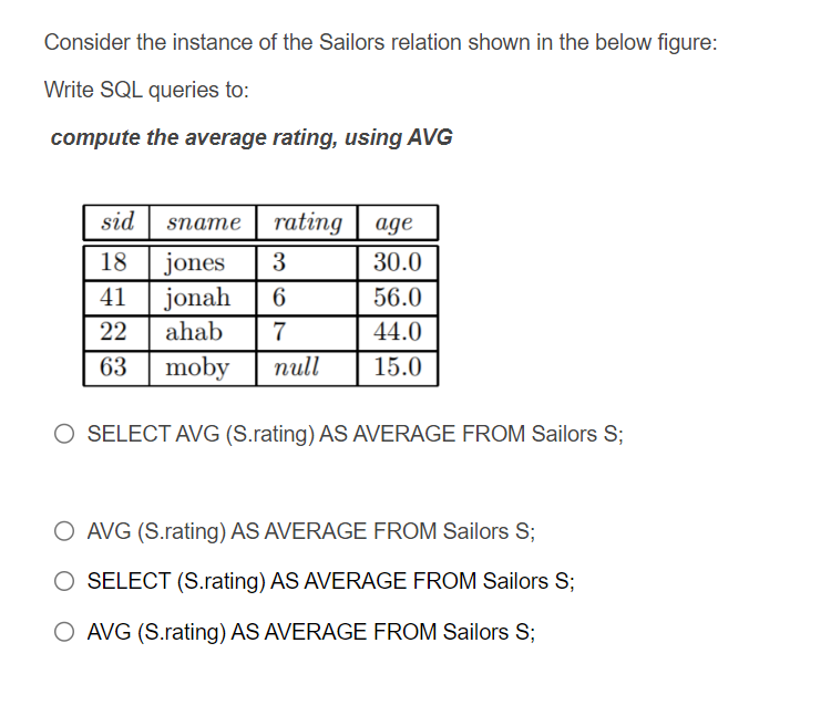 Solved Consider the instance of the Sailors relation shown | Chegg.com