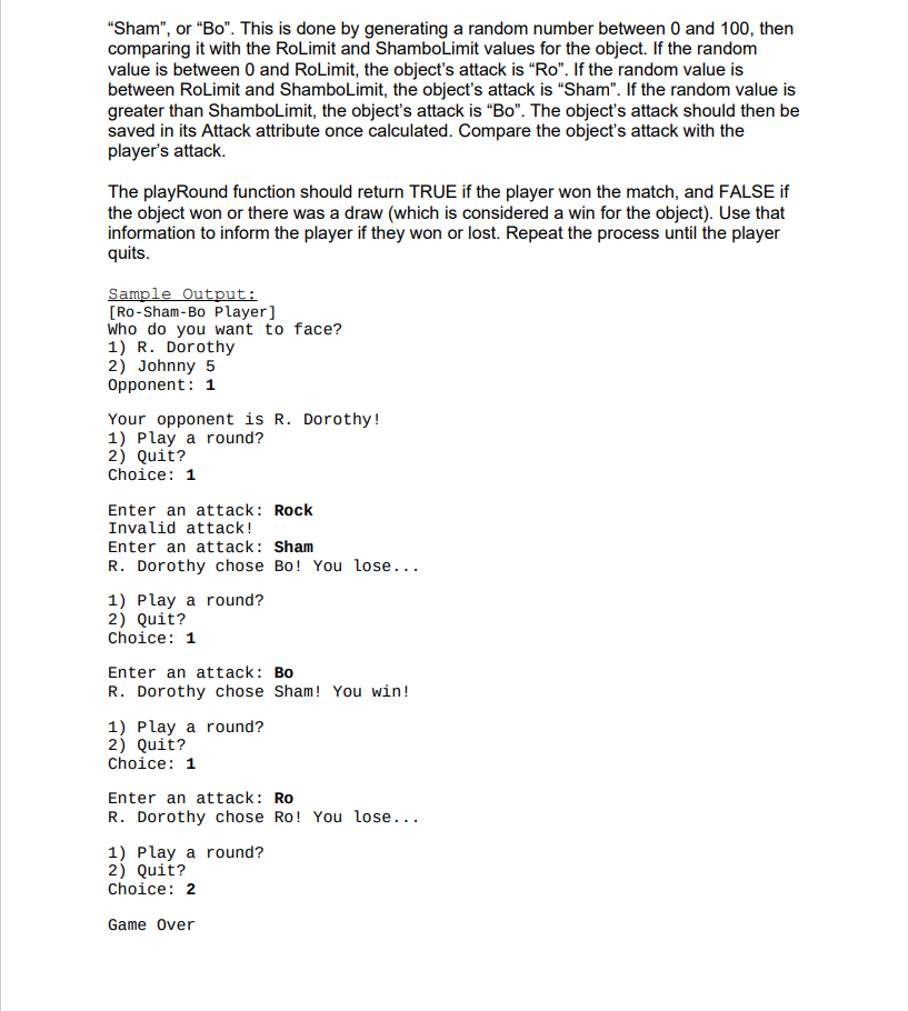 Solved Assignment 7A: Ro-Sham-Bo. Believe it or not, the | Chegg.com
