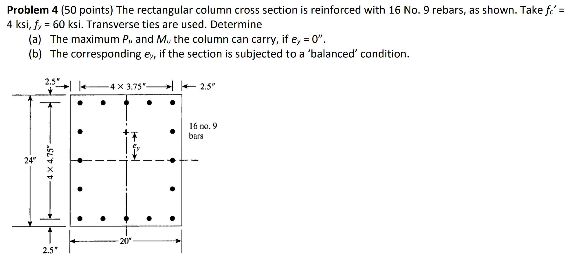 Solved The rectangular column cross section is reinforced | Chegg.com