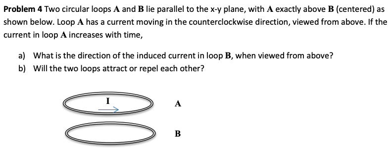 Solved Problem 4 Two circular loops A and B lie parallel to | Chegg.com