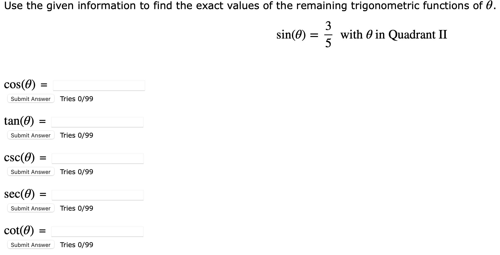 Solved Use the given information to find the exact values of | Chegg.com