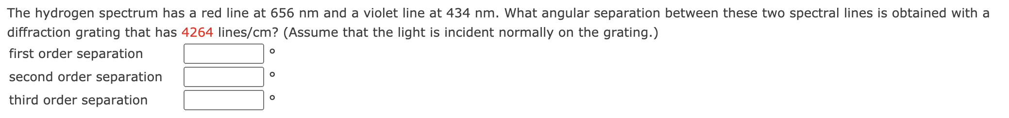 Solved The hydrogen spectrum has a red line at 656 nm and a | Chegg.com