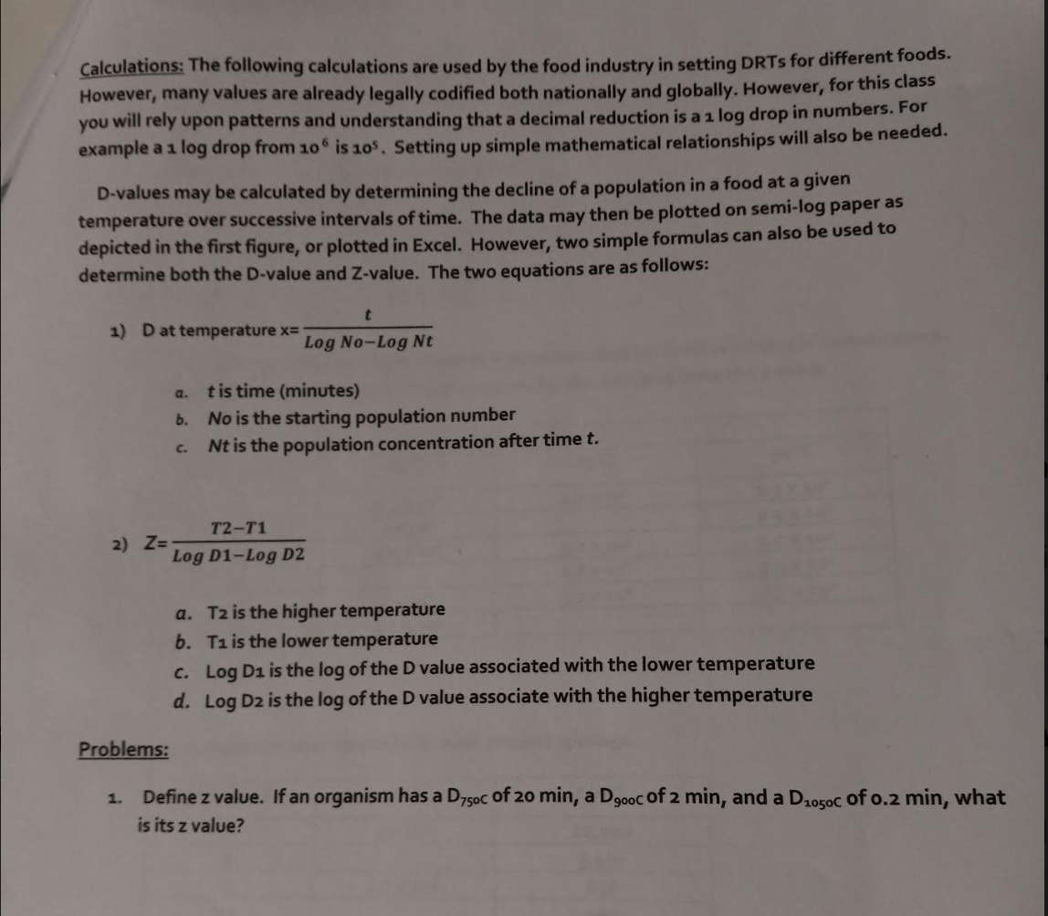 Solved The DRT: Thermal Killing of Microorganisms; D-value | Chegg.com