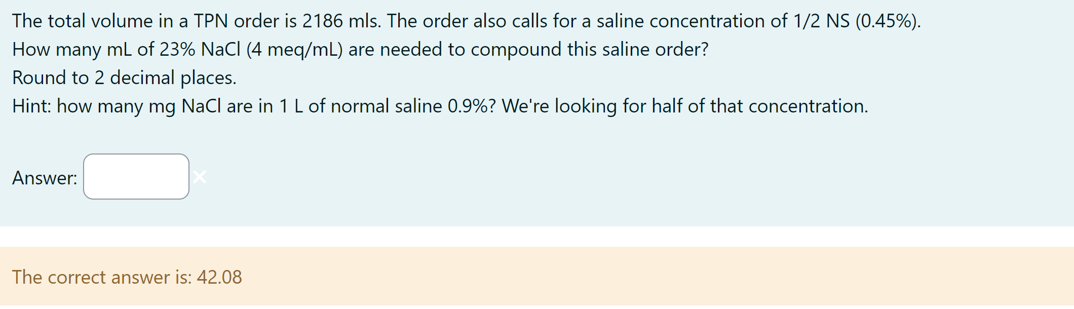 Solved The total volume in a TPN order is 2186mls. The order | Chegg.com